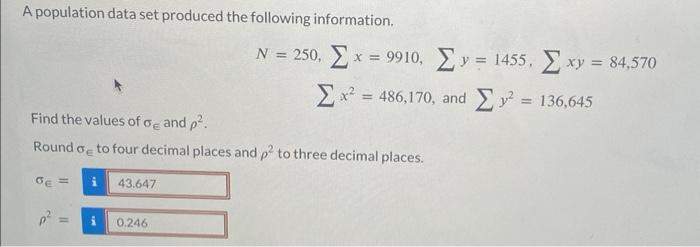 Solved A population data set produced the following | Chegg.com