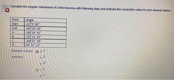 Solved X Calculate The Angular Misclosure Of A Link Traverse
