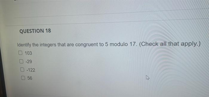 Solved Identify the integers that are congruent to 5 modulo | Chegg.com