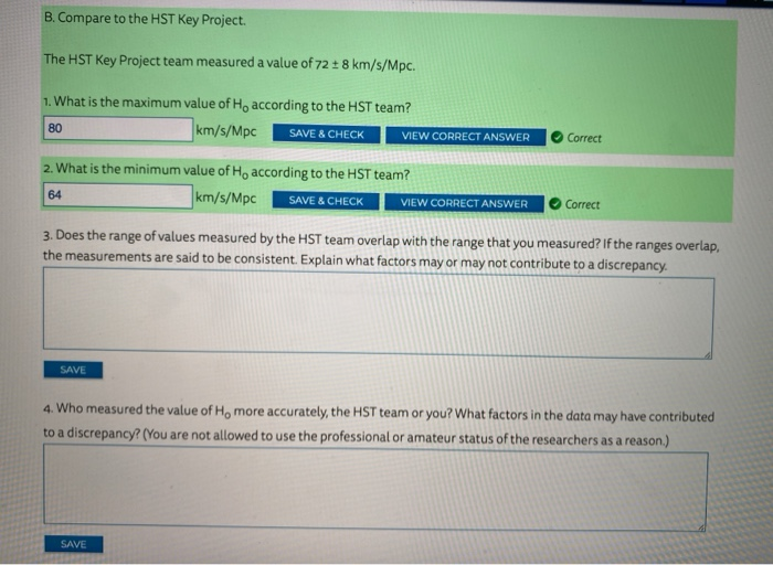 Solved B. Compare to the HST Key Project. The HST Key | Chegg.com