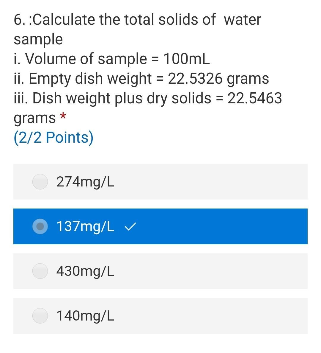 Solved 6. Calculate the total solids of water sample i. | Chegg.com