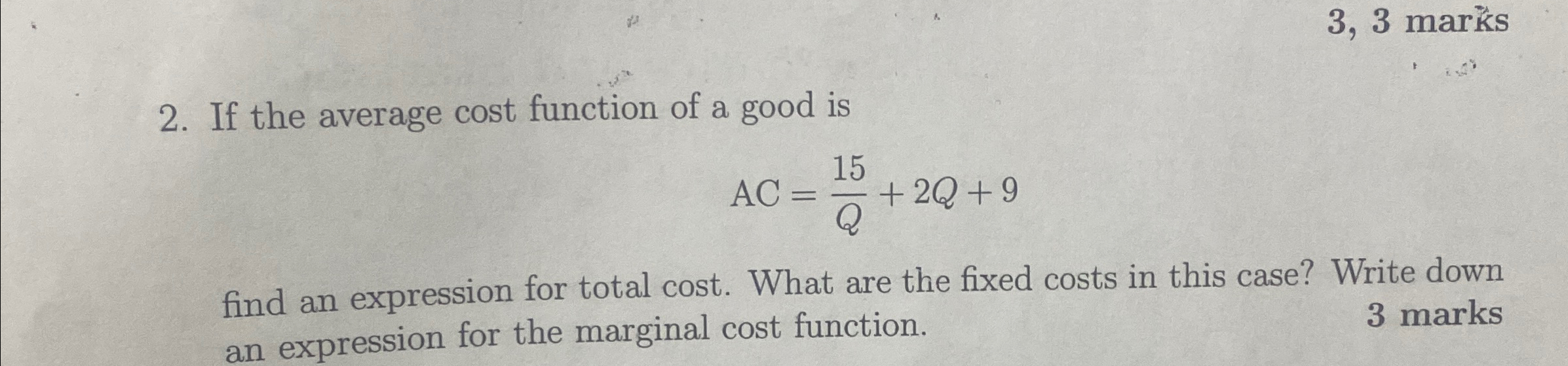 Solved If the average cost function of a good | Chegg.com