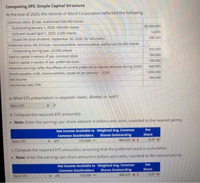 Solved Computing EPS: Simple Capital Structure At the end of | Chegg.com