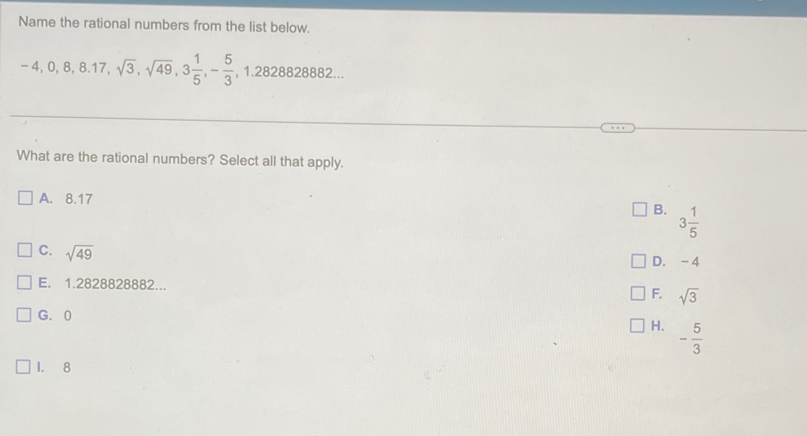 Solved Name the rational numbers from the list | Chegg.com