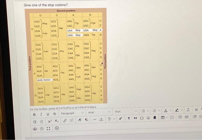 Solved Give one of the stop codons? | Chegg.com
