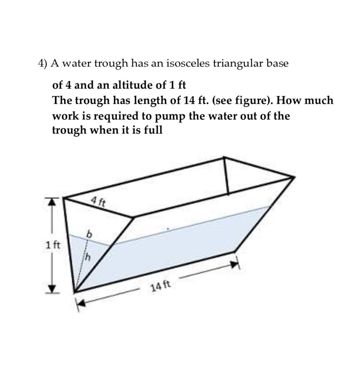 A water trough has an isosceles triangular base of 4 | Chegg.com