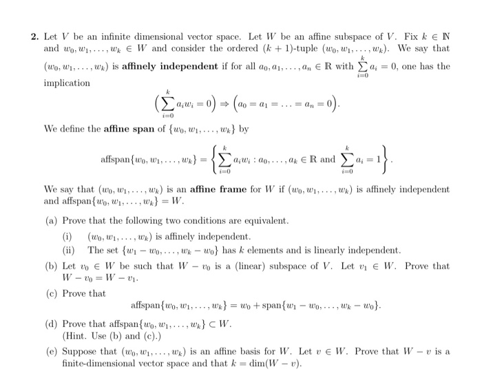 Solved (wo, W,.... 2. Let V be an infinite dimensional | Chegg.com