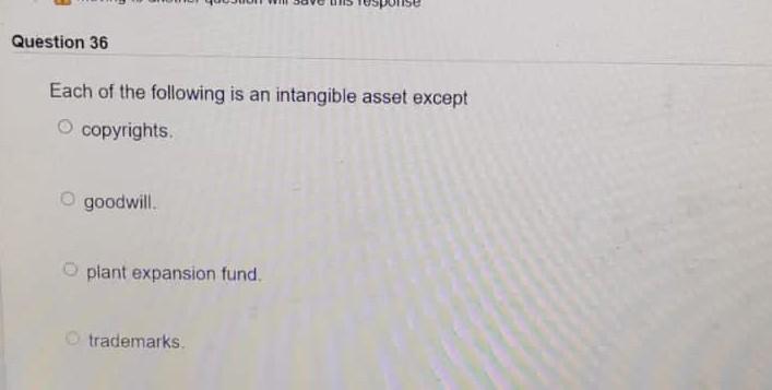 Solved Question 36 Each of the following is an intangible | Chegg.com