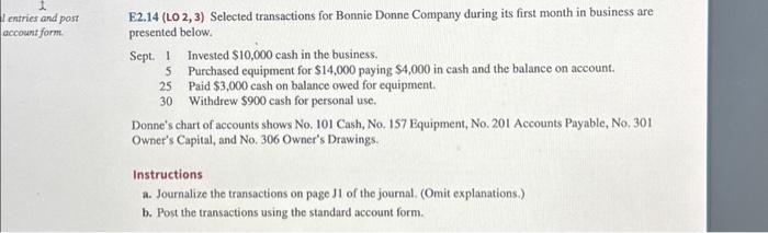 Solved E2.14 (LO 2, 3) Selected transactions for Bonnie | Chegg.com