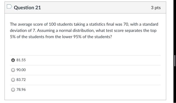 Solved Question 21 3 pts The average score of 100 students | Chegg.com