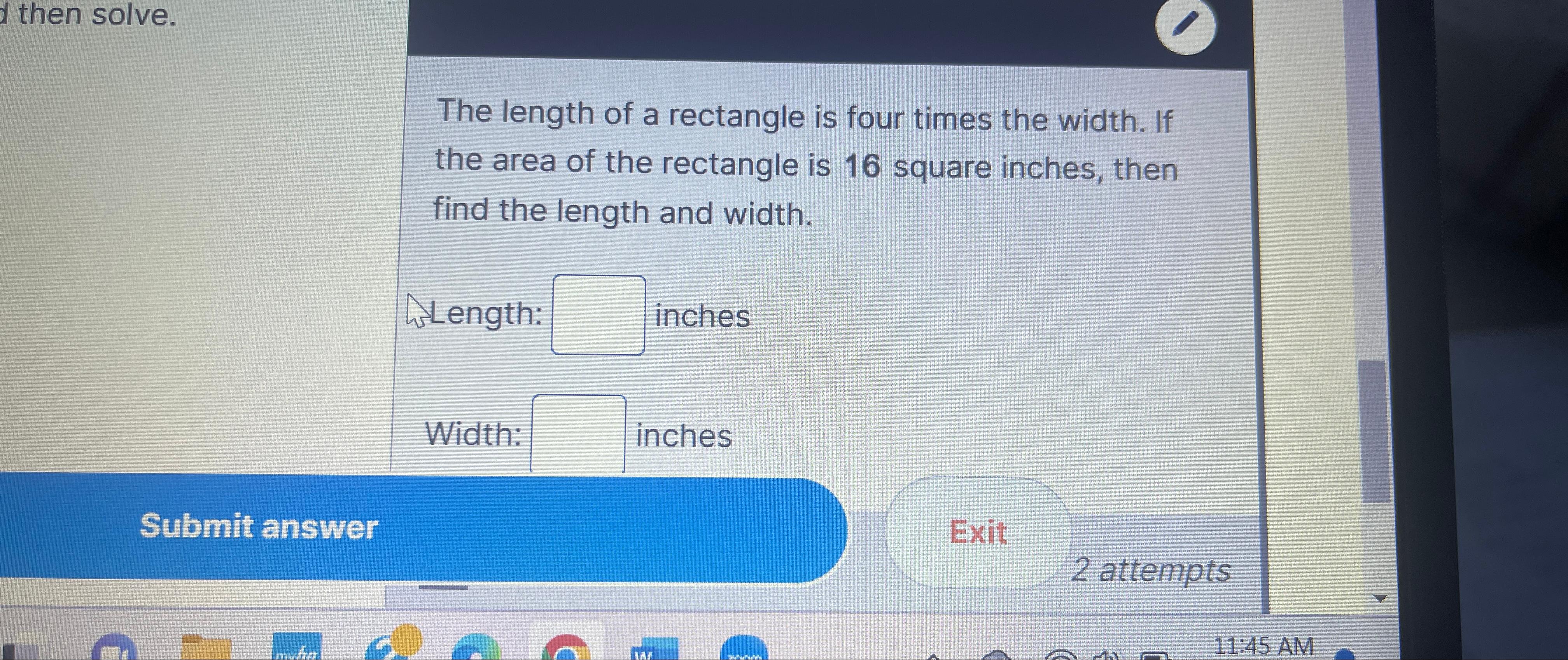 Solved then solve.The length of a rectangle is four times | Chegg.com