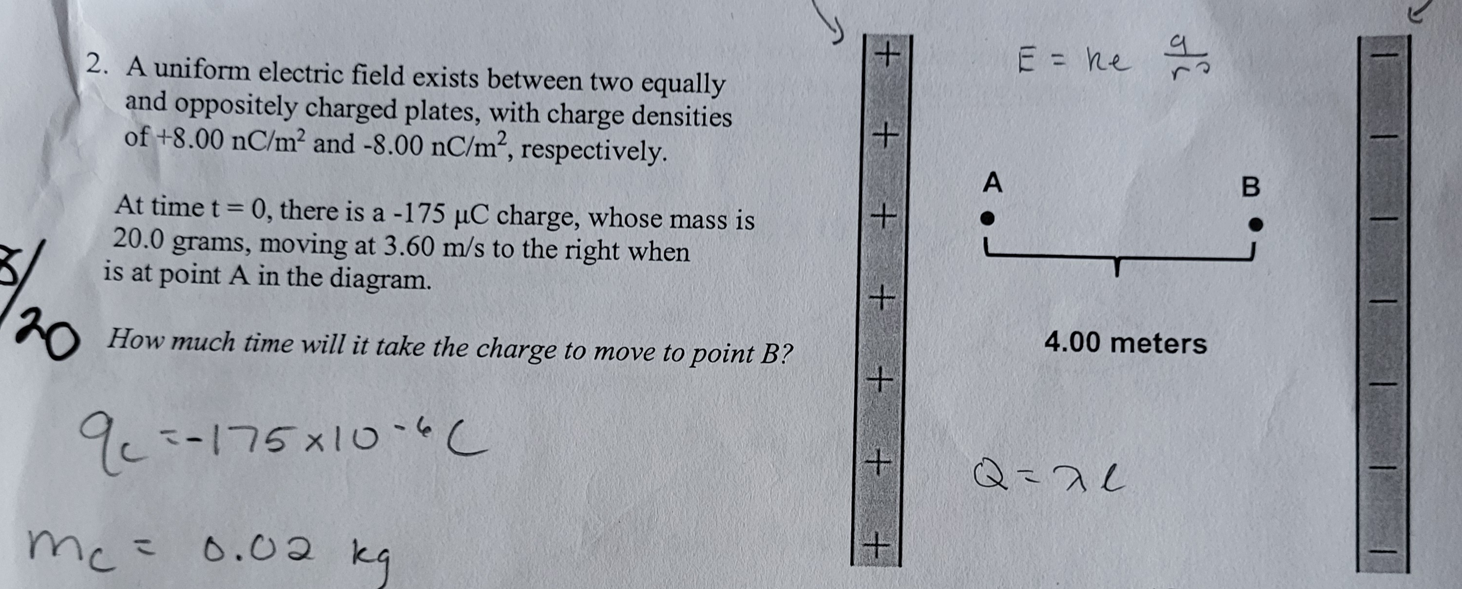 Solved A uniform electric field exists between two | Chegg.com