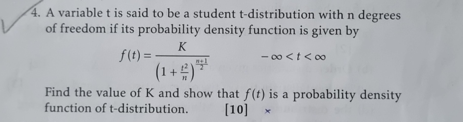 Solved A variable t ﻿is said to be a student t-distribution | Chegg.com