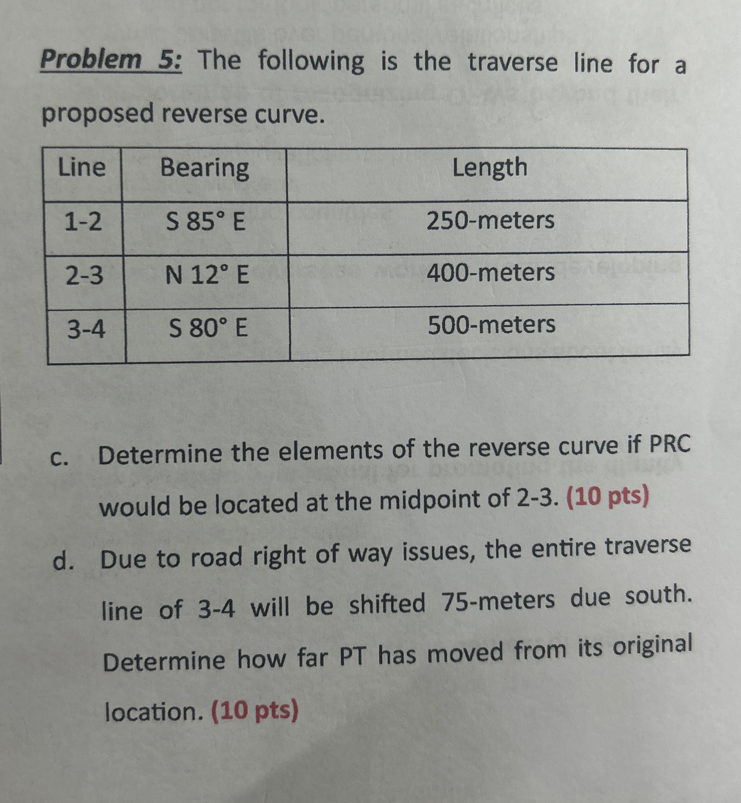 Solved Problem 5: The following is the traverse line for a | Chegg.com