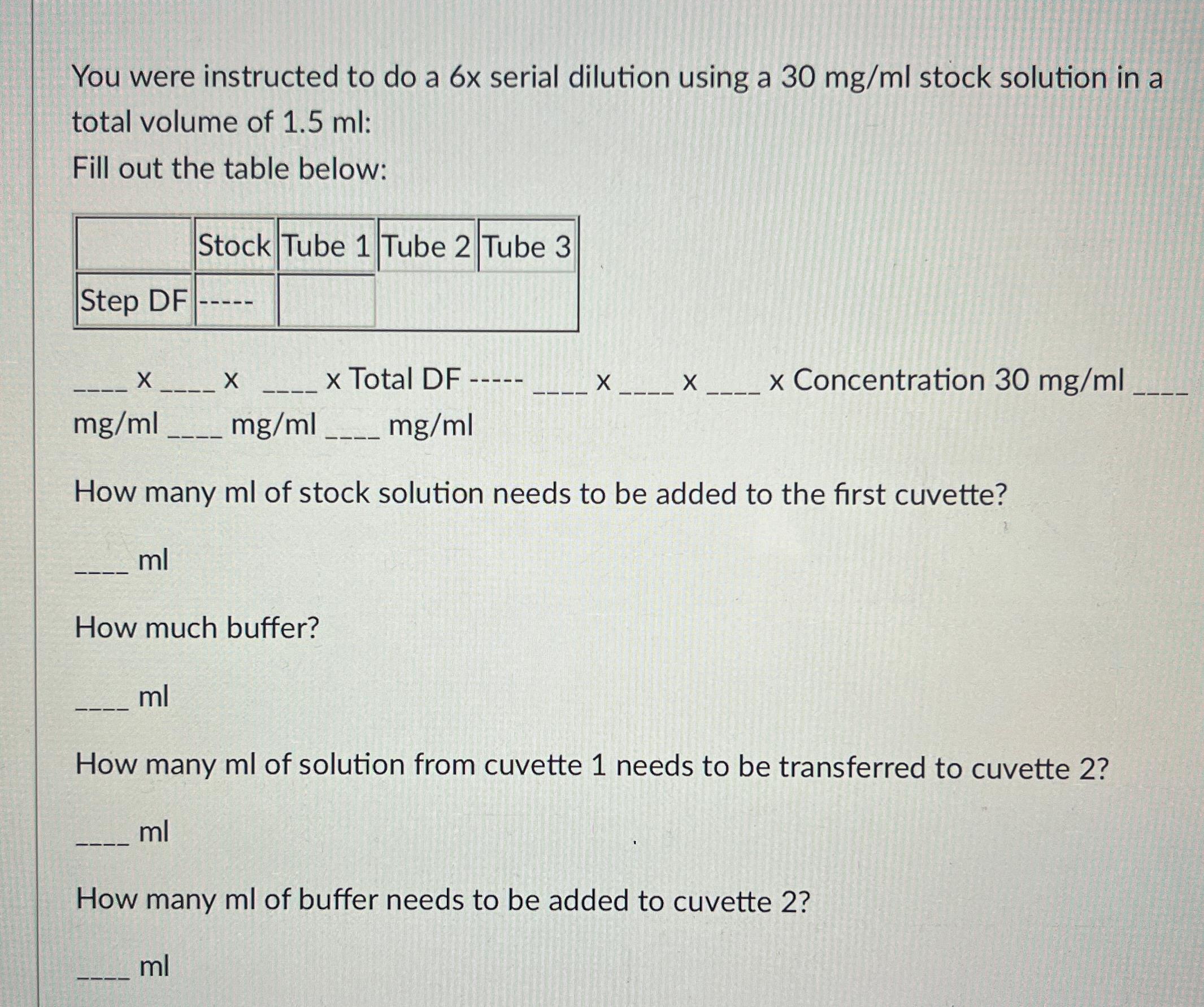 Solved You were instructed to do a 6x ﻿serial dilution using | Chegg.com