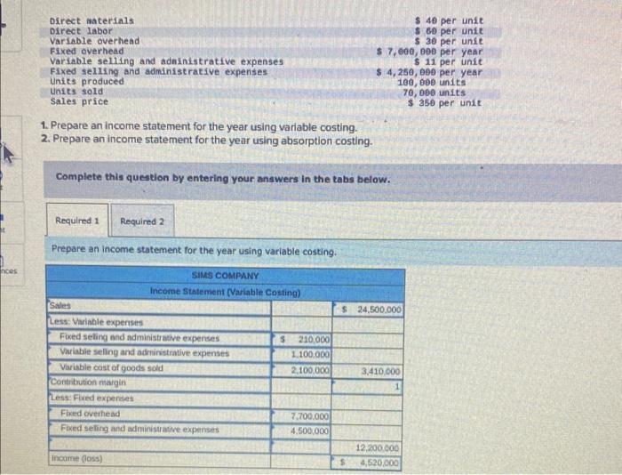Solved 1 Prepare An Income Statement For The Year Using