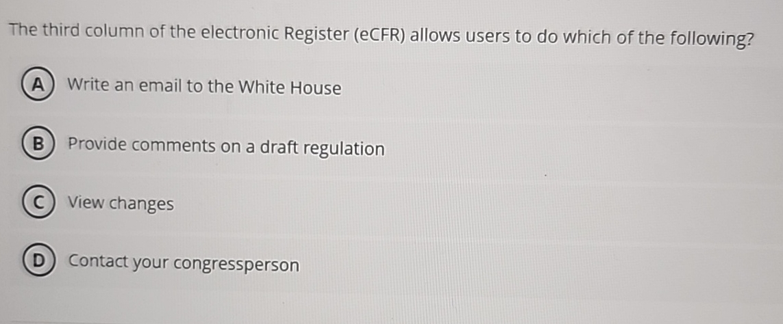 Solved The third column of the electronic Register (eCFR) | Chegg.com