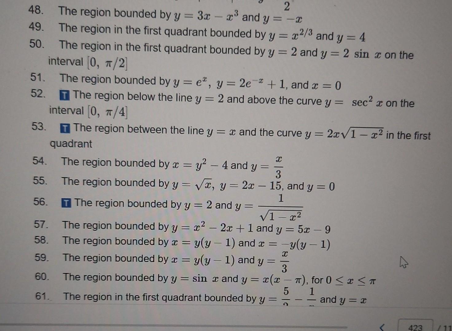 Solved 48. The region bounded by y=3x−x3 and y=−x 49. The | Chegg.com