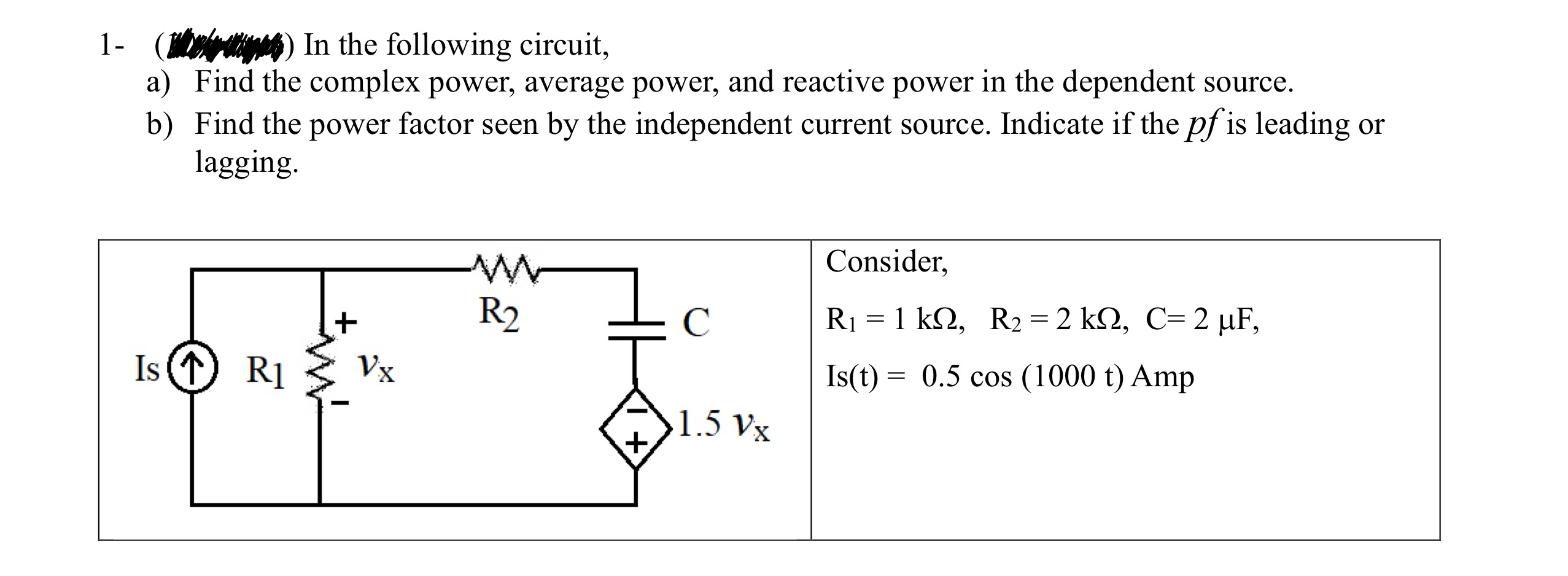 Solved 1- (ne following circuit,a) ﻿Find the complex power, | Chegg.com