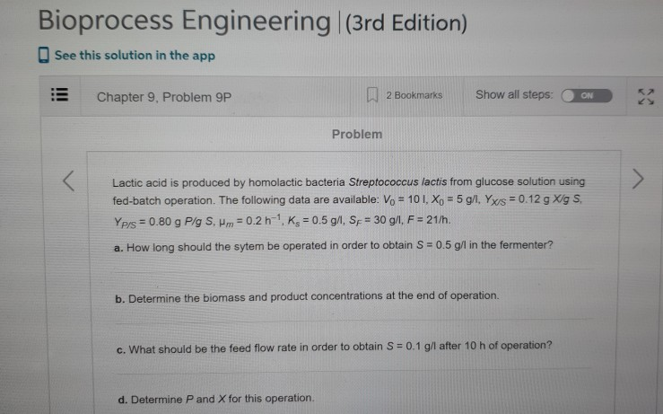 Solved Bioprocess Engineering (3rd Edition) See this | Chegg.com
