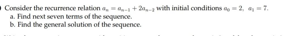 Solved Consider the recurrence relation an = an-1 + 2an-2 | Chegg.com