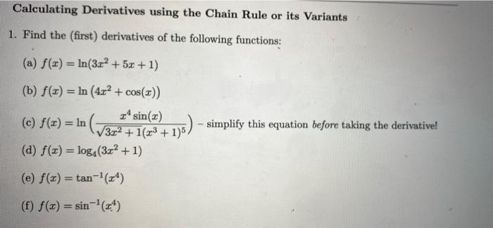 Solved Calculating Derivatives using the Chain Rule or its | Chegg.com