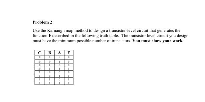 Solved Problem 2 Use The Karnaugh Map Method To Design A 0428