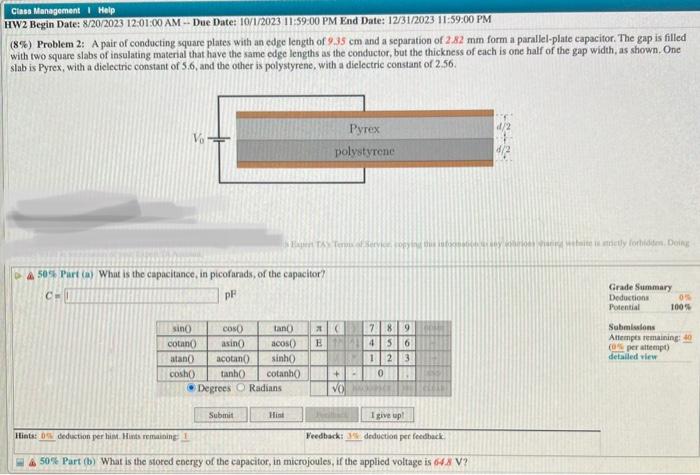 Solved (8%) Problem 2: A pair of conducting square plates | Chegg.com