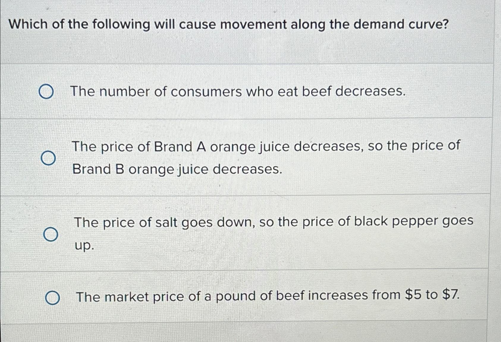 Solved Which of the following will cause movement along the | Chegg.com