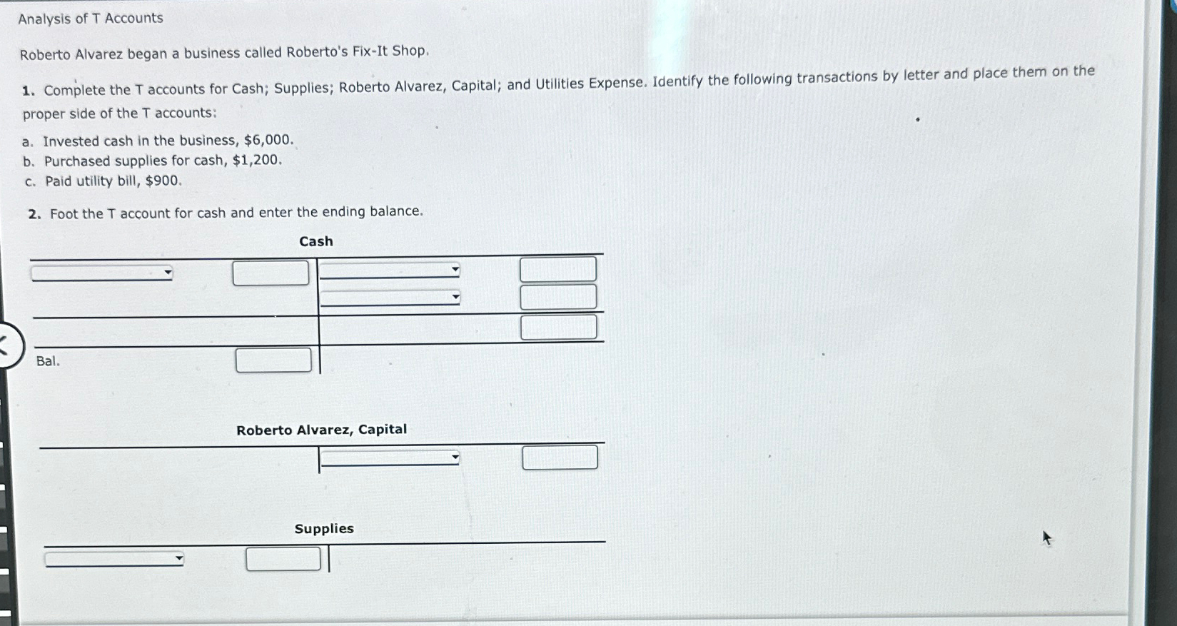 Solved Analysis of T ﻿AccountsRoberto Alvarez began a | Chegg.com