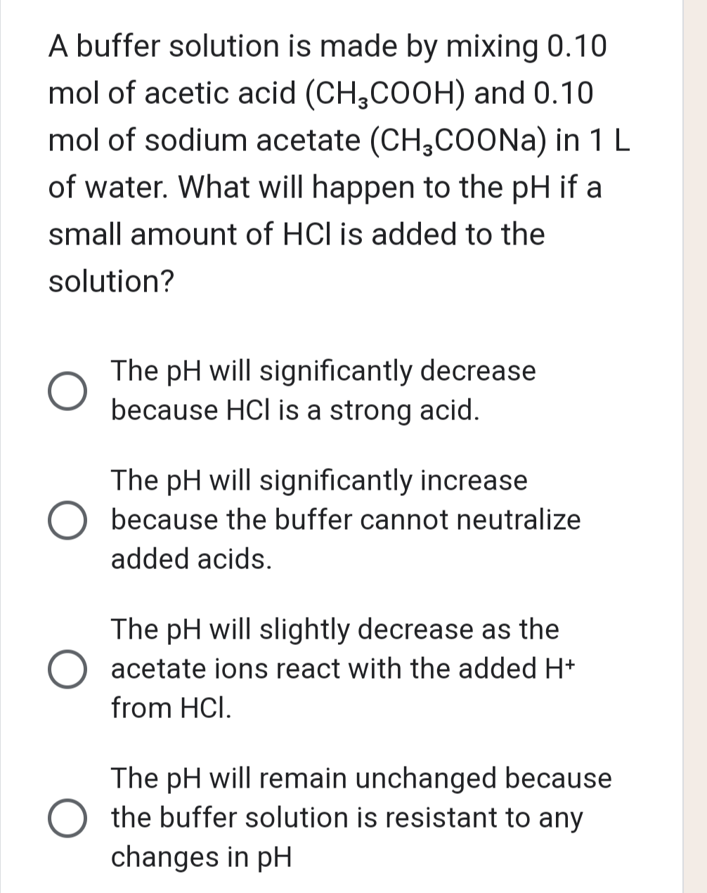 Solved A buffer solution is made by mixing 0.10 ﻿mol of | Chegg.com