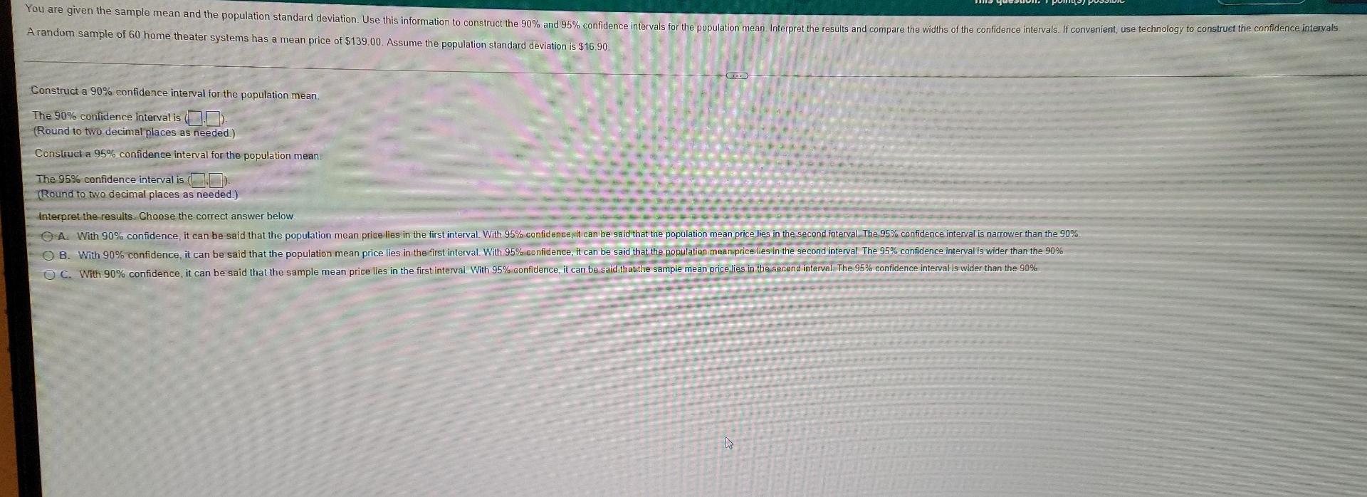 Solved You are given the sample mean and the population | Chegg.com