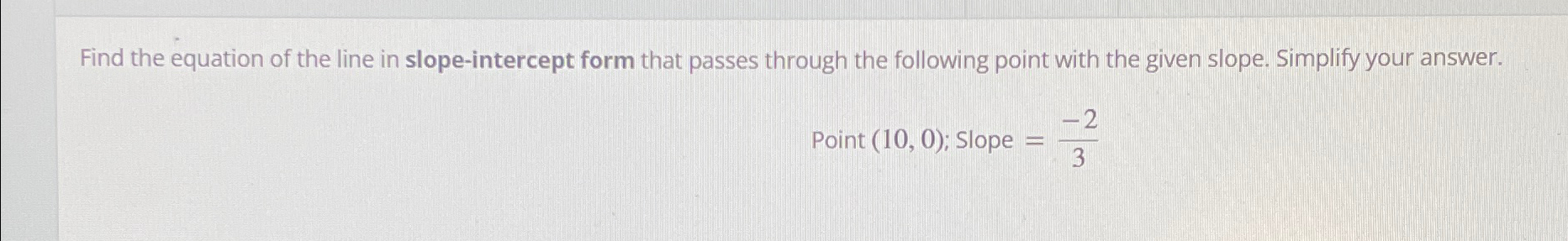 Solved Find the equation of the line in slope-intercept form | Chegg.com
