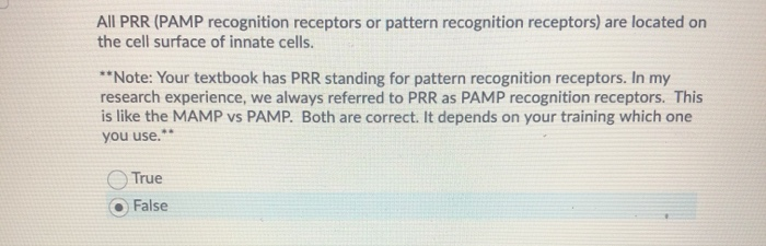 Solved All PRR (PAMP recognition receptors or pattern | Chegg.com