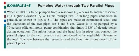 EXAMPLE 8-8 Pumping Water through Two Parallel Pipes | Chegg.com