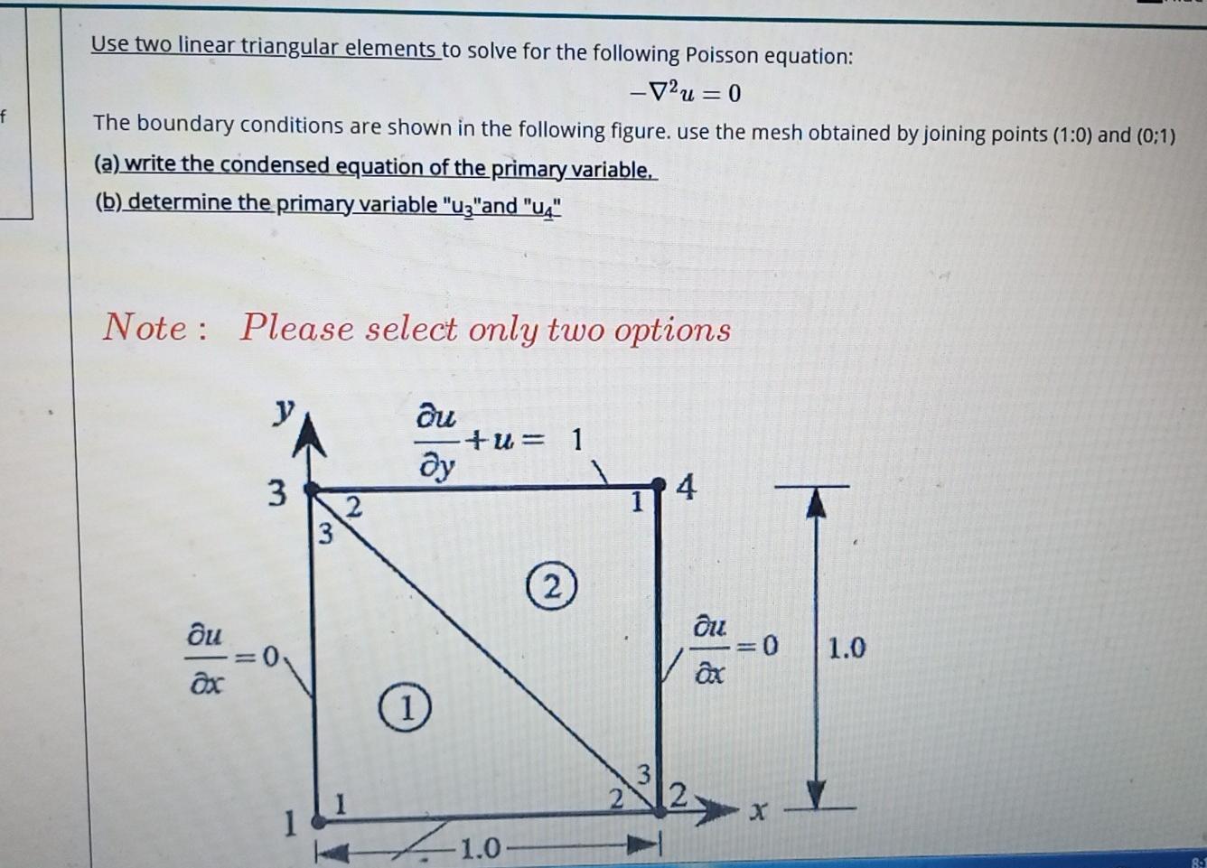 Solved f Use two linear triangular elements to solve for the | Chegg.com