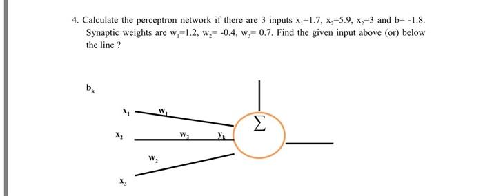 Solved 4. Calculate the perceptron network if there are 3 | Chegg.com
