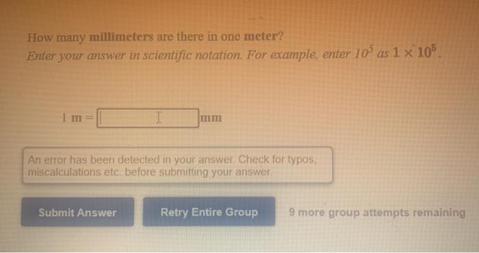Solved How many millimeters are there in one meter? Enter | Chegg.com