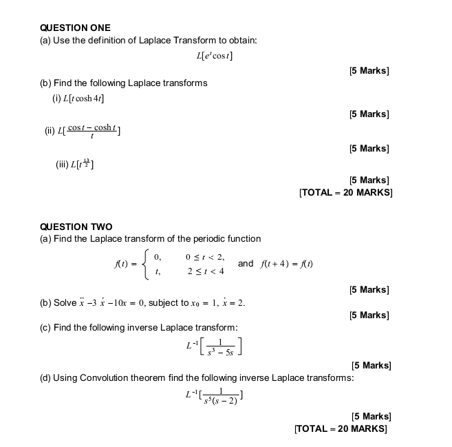 Solved QUESTION ONE (a) Use the definition of Laplace | Chegg.com