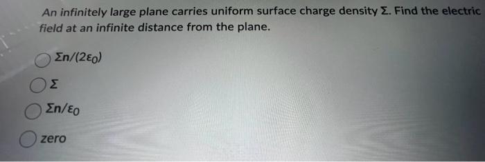 Solved An infinitely large plane carries uniform surface | Chegg.com
