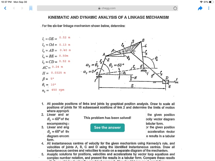 10:37 PM Mon Sep 30 51% chegg.com KINEMATIC AND | Chegg.com