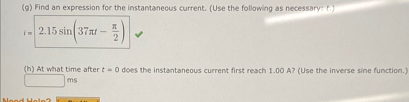 Solved (g) ﻿Find an expression for the instantaneous | Chegg.com