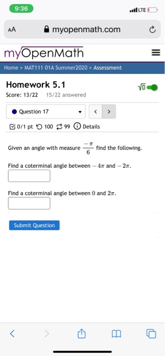 Solved 9:36 LTE АА myopenmath.com = myOpenMath Home > MAT111 | Chegg.com