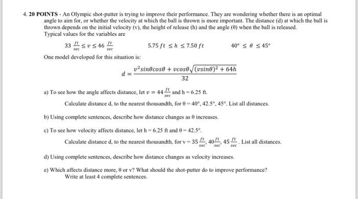 Solved 4. 20 POINTS - An Olympic shot-putter is trying to | Chegg.com
