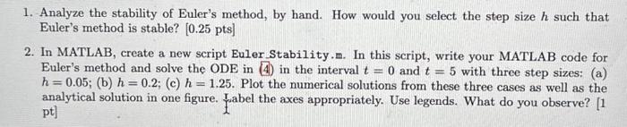 Solved Problem 3: Stability of Euler's Method [1.25 pts] In | Chegg.com