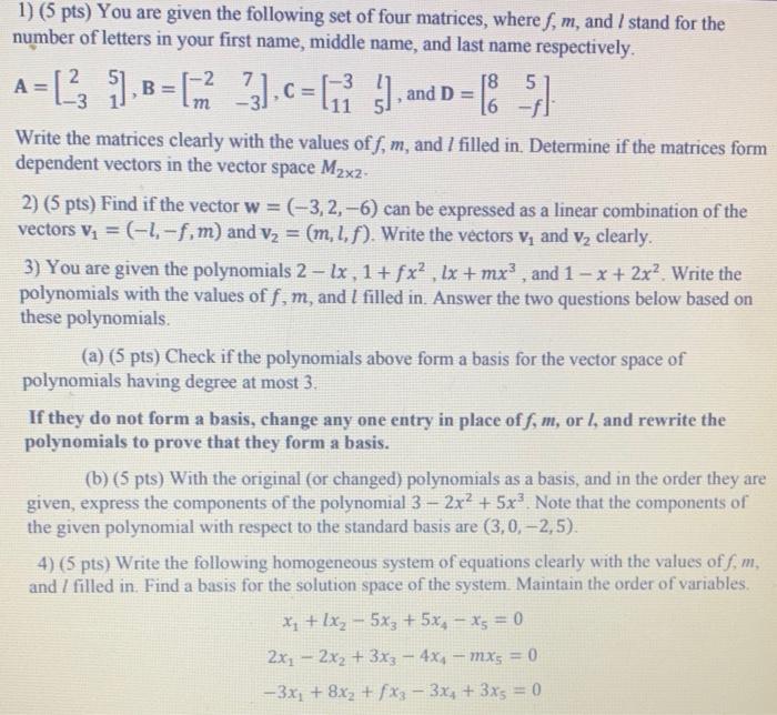 Solved 1) (5 pts) You are given the following set of four | Chegg.com