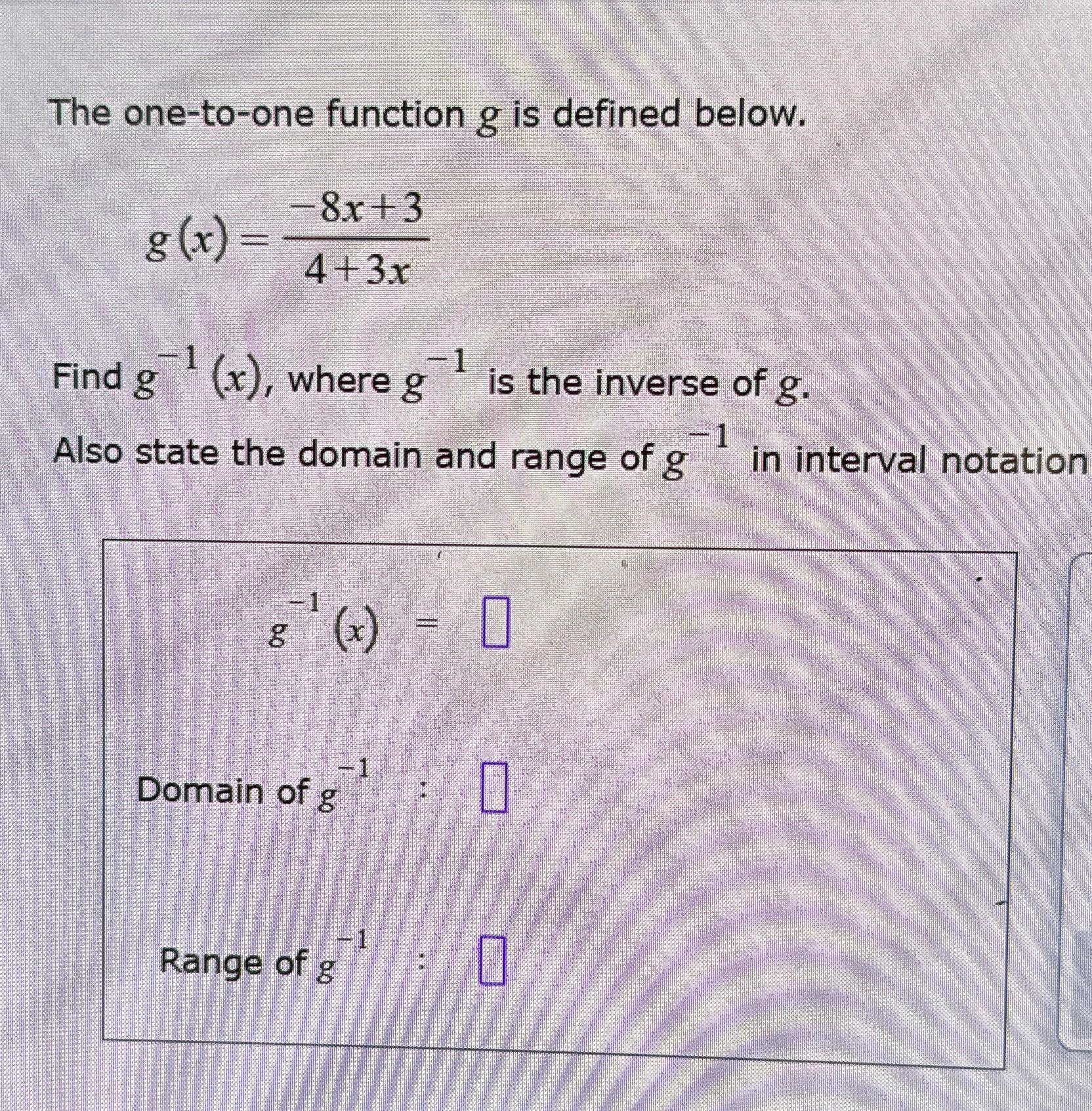 Solved The one-to-one function g ﻿is defined | Chegg.com