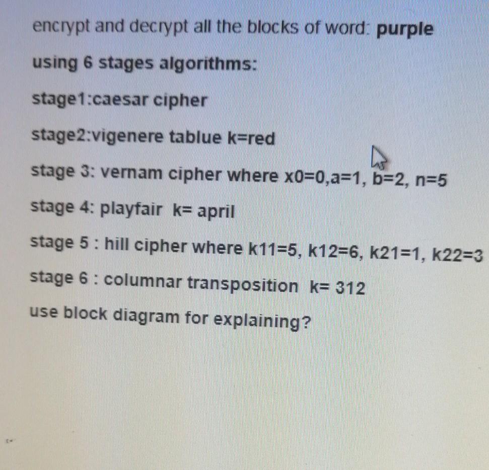 Solved encrypt and decrypt all the blocks of word: purple | Chegg.com