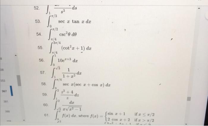 Solved 29-62. Definite integrals Evaluate the following | Chegg.com