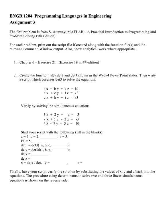 Solved Engr 1204 Programming Languages In Engineering 